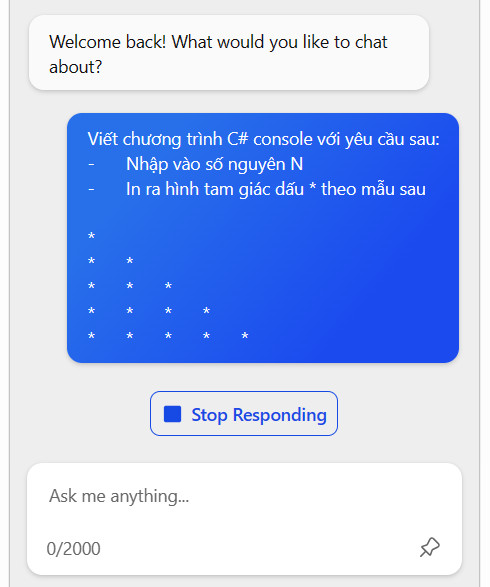 Sử dụng Microsoft Bing Chat AI để lập trình